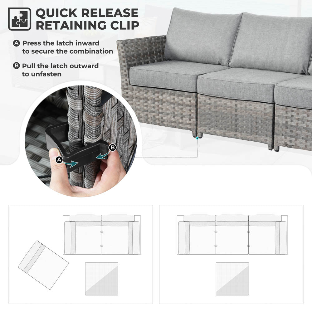 Ovios Patio Furniture Set Modular Sectional 6 Piece Fully Assembled Dark Grey