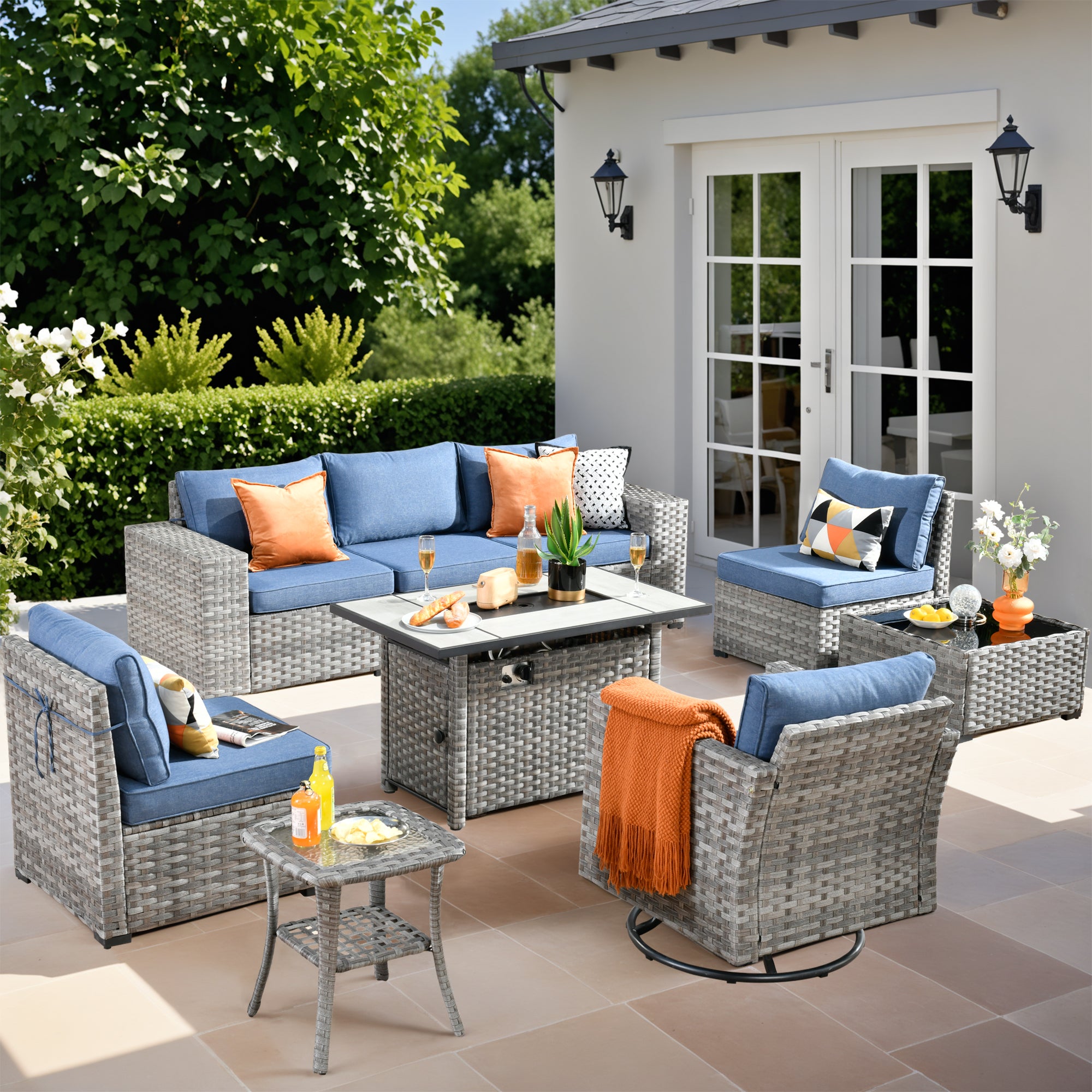 9-Pc Outdoor Set | Patio Furniture with Wide Armrests