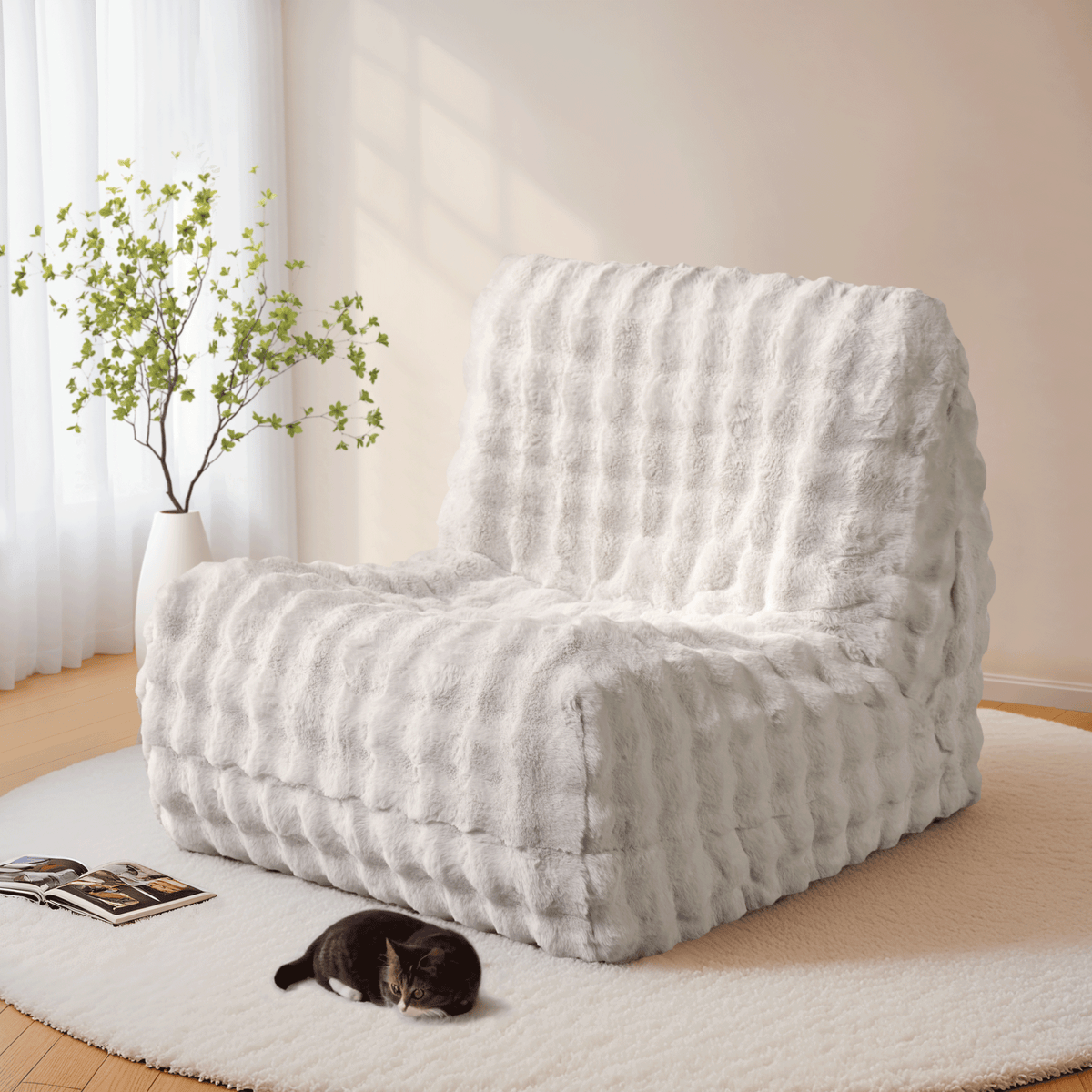 Luxurious Fluffy Faux Fur Bean Bag Couch