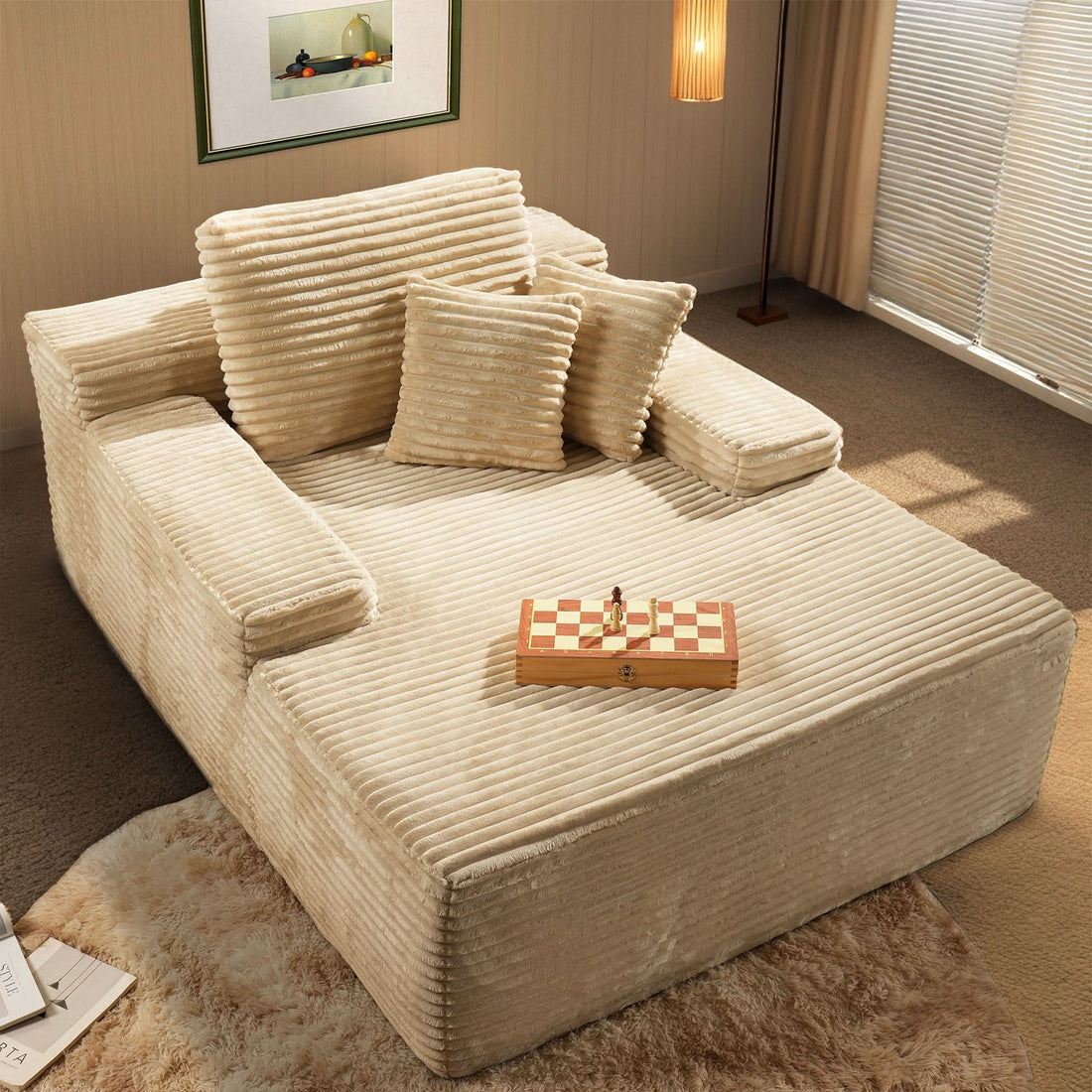 Ovios Boneless Chaise Lounge,Luxurious Faux Fur, No Assembly Required