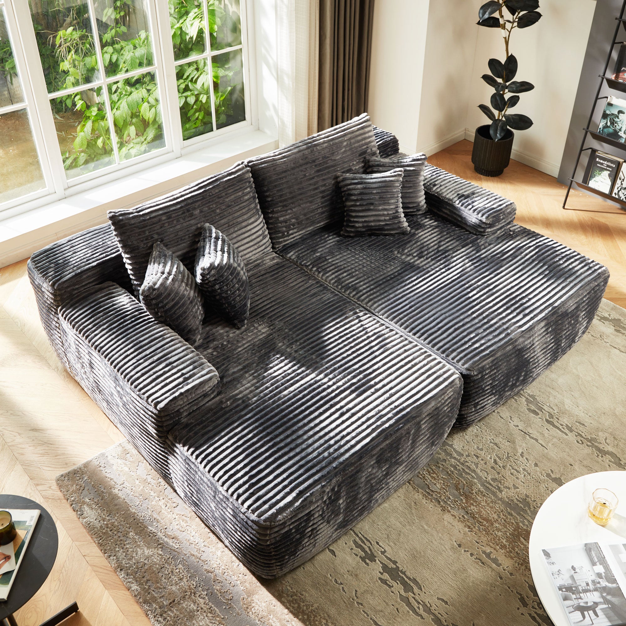 Ovios 81 Boneless Sofa Sleeper Sofa No Assembly Required Grey Corduroy C