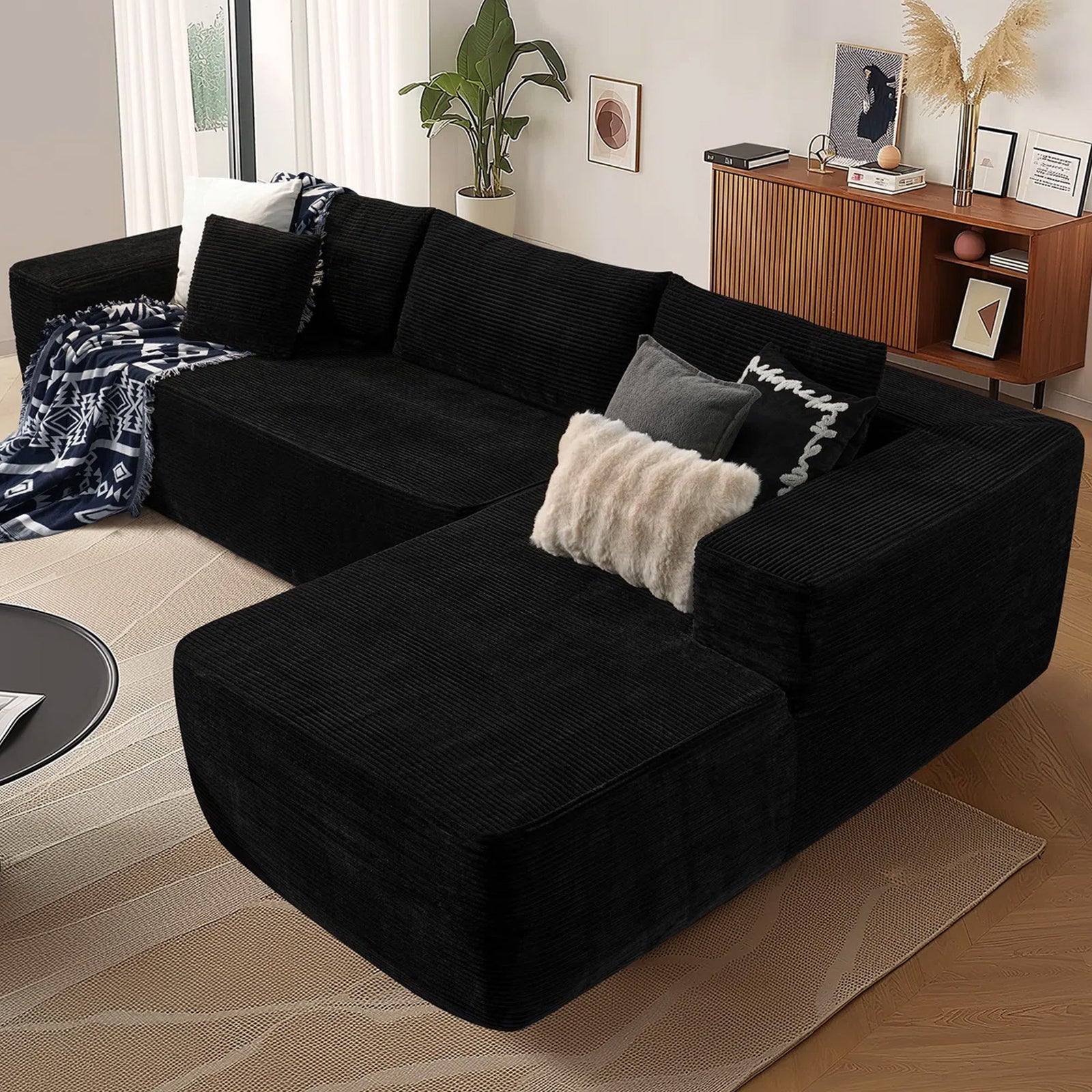104" L-Shape Corduroy Modular Couch