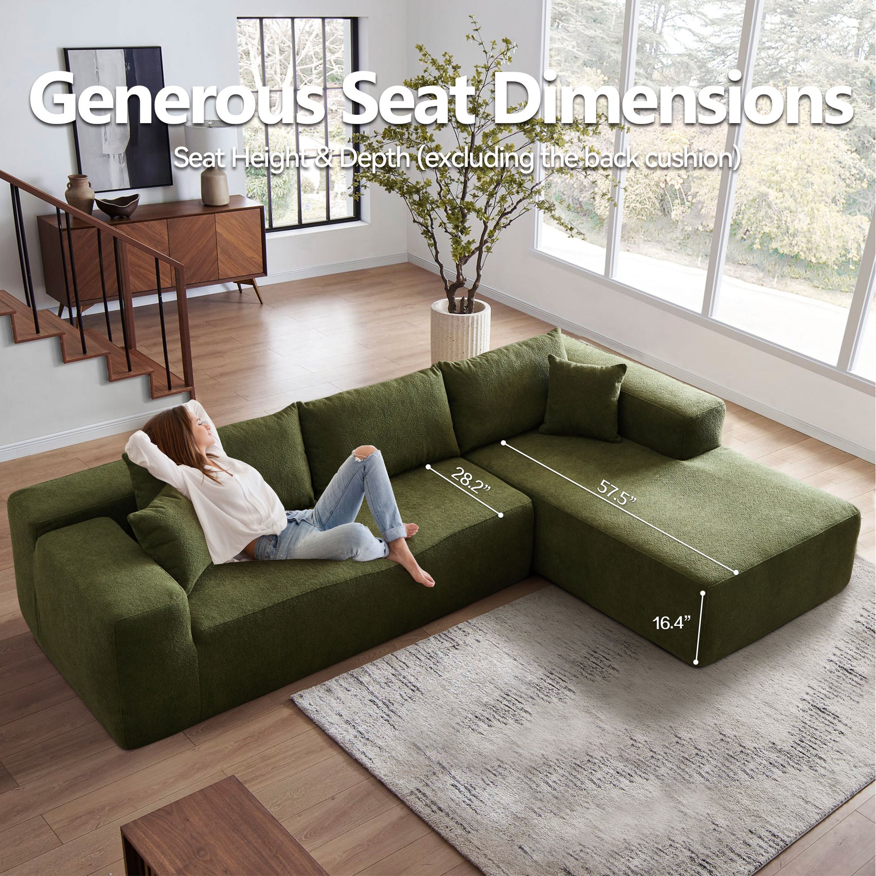 Modular L-Shape Cloud Couch with Chaise | Velvet Fabric