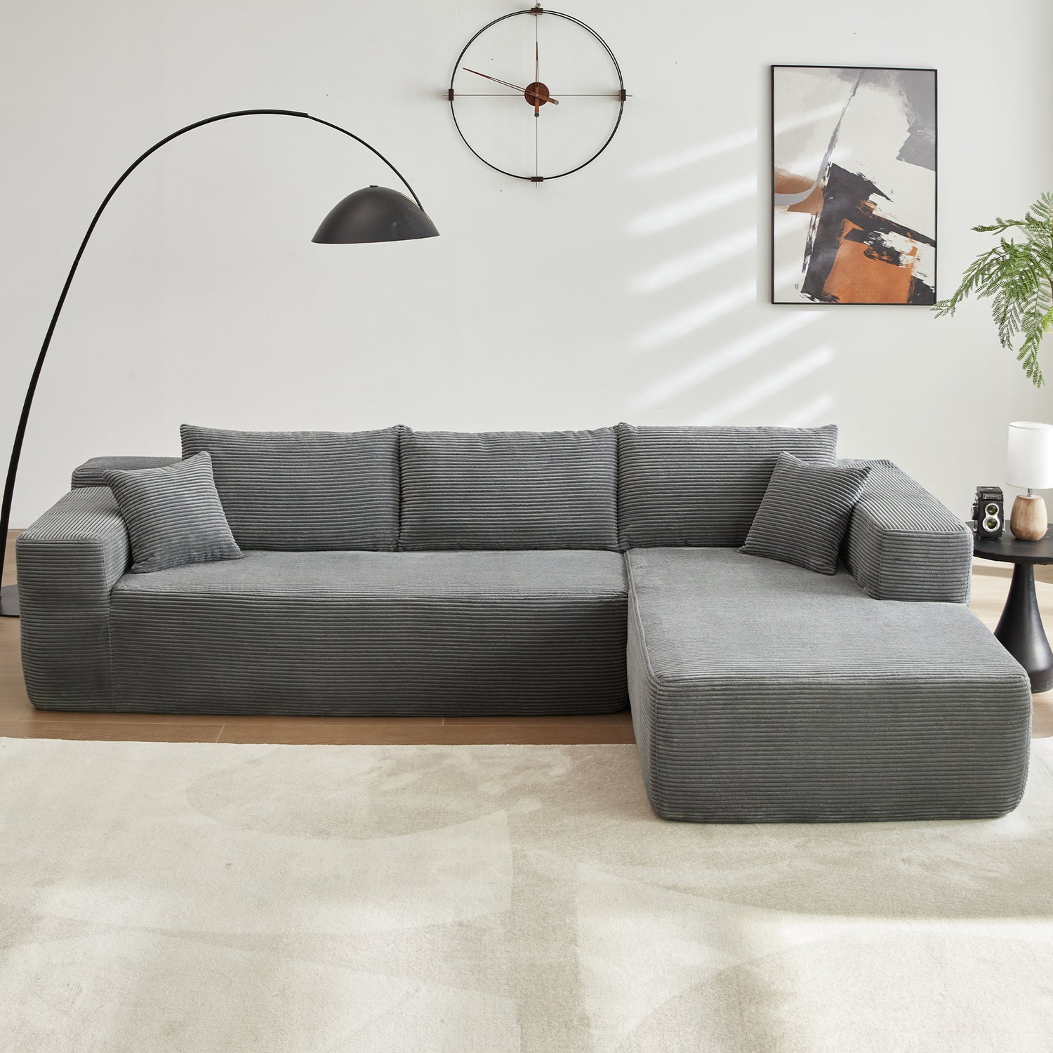 Ovios 104" L-Shape Modular Couch with Chaise,Corduroy Fabric,No Assemb