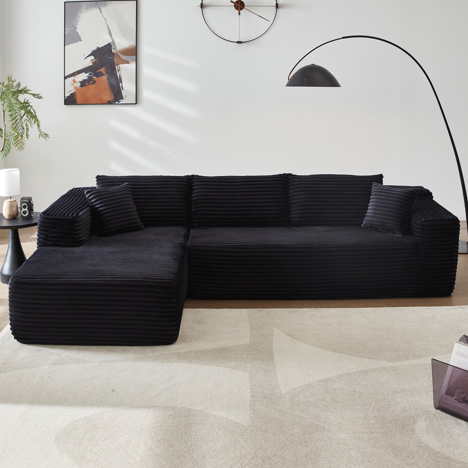 Ovios 104" L-Shape Modular Couch with Chaise, Plush Corduroy Fabric, N