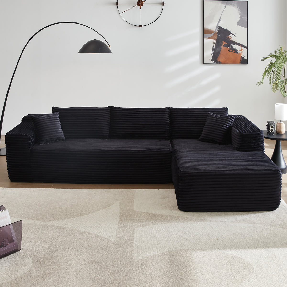 Ovios 104" L-Shape Modular Couch with Chaise, Plush Corduroy Fabric, N