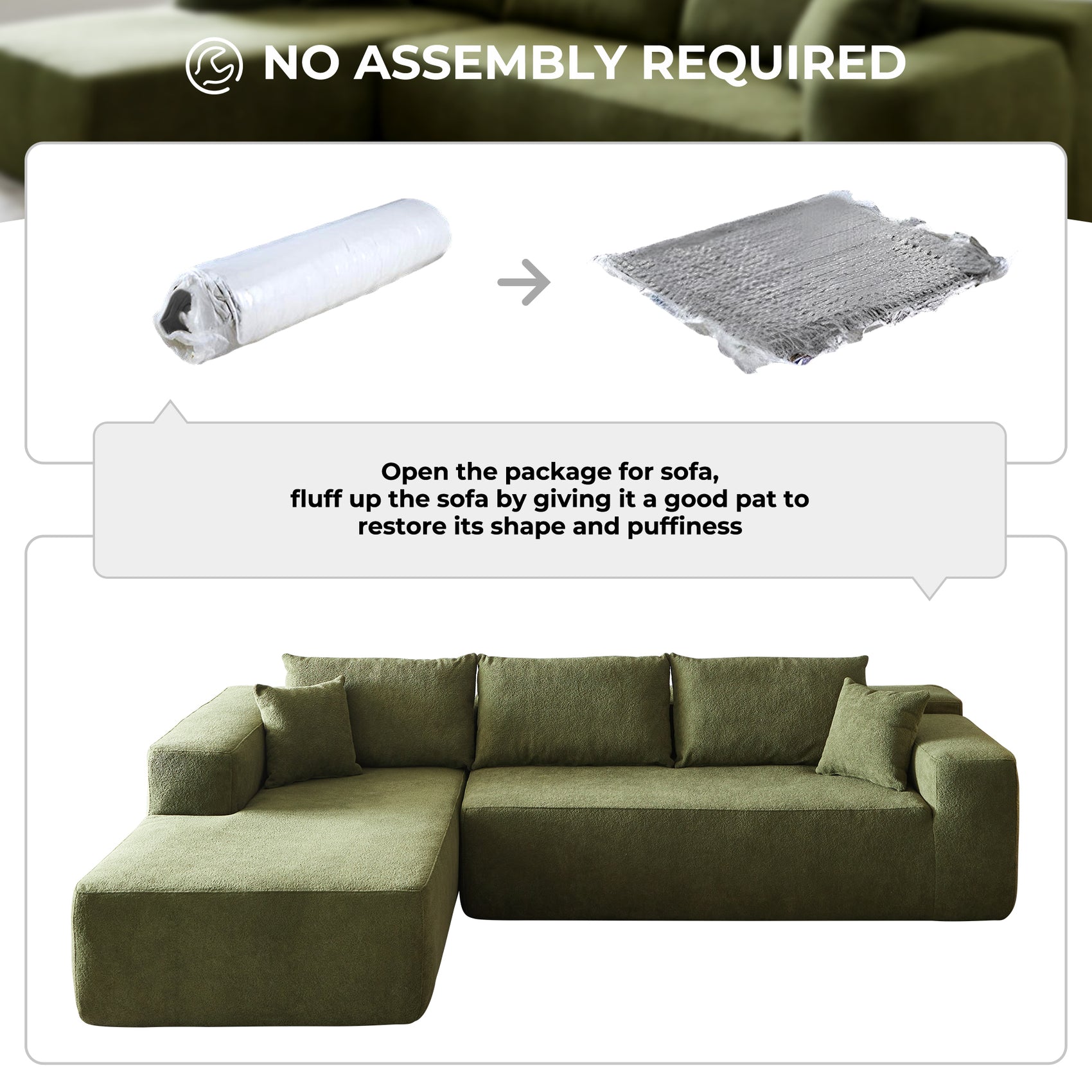 Modular L-Shape Cloud Couch with Chaise | Velvet Fabric