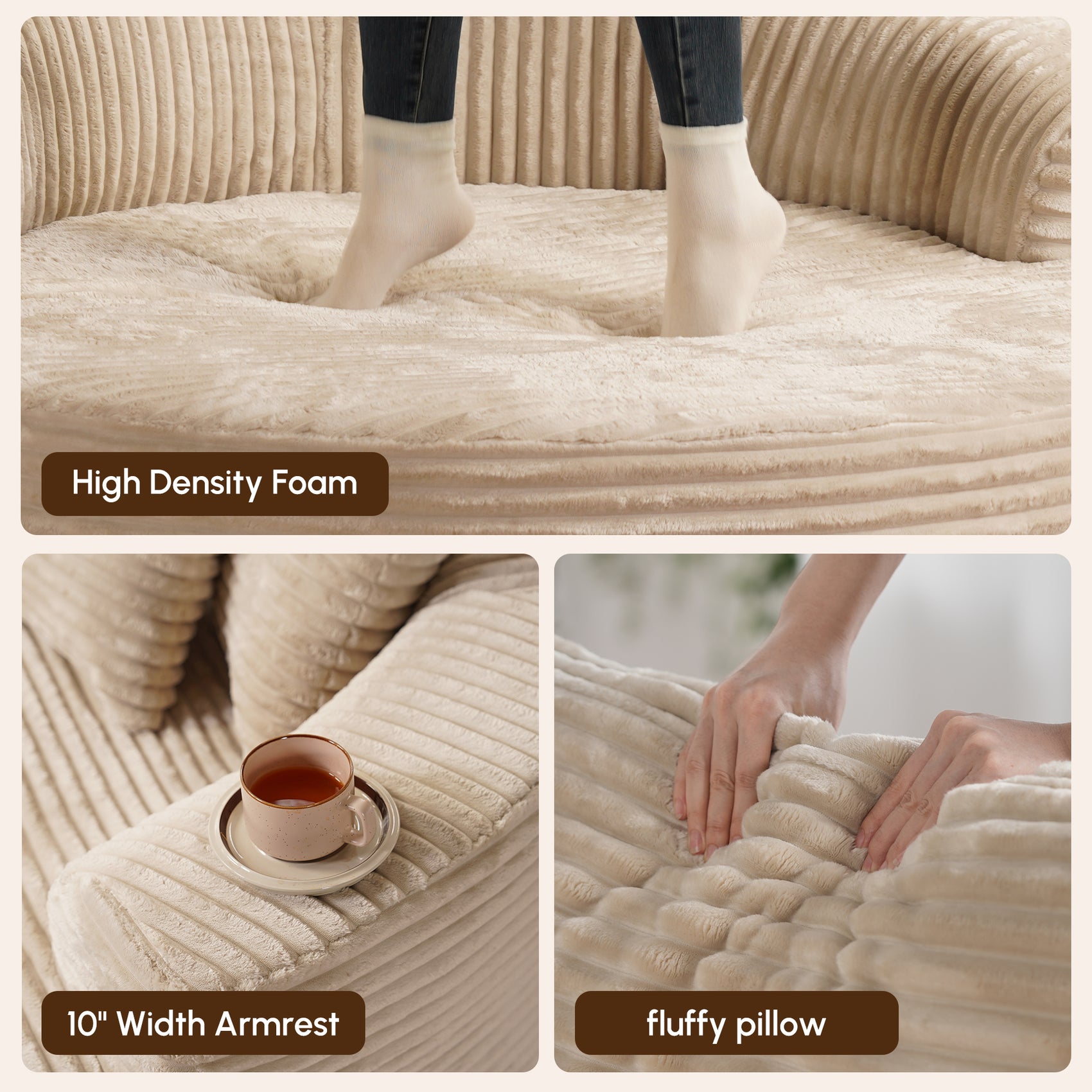 59" O-Shape Modular Couch | Plush Corduroy, No Assembly