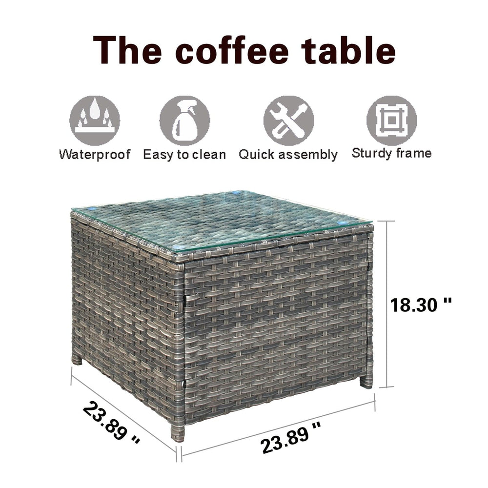 Grey Wicker Patio Table with Glass Top